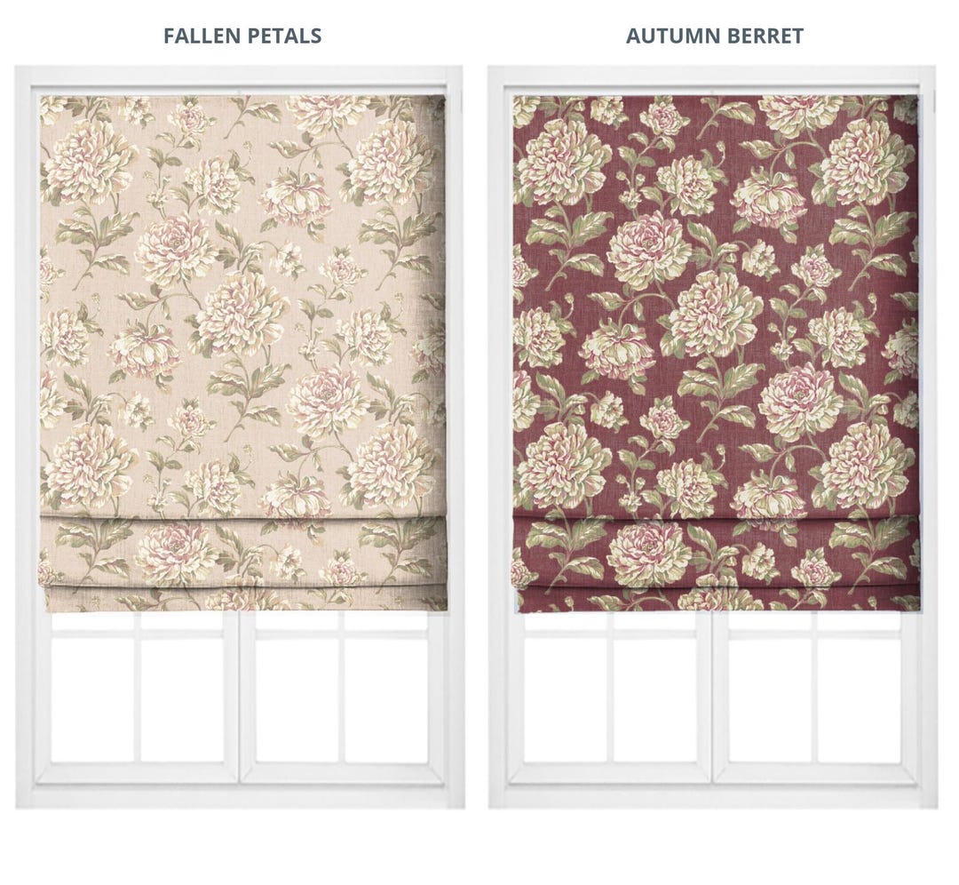 Modern Floral Roman Shades. Custom Size Window Blinds for Kitchen ...