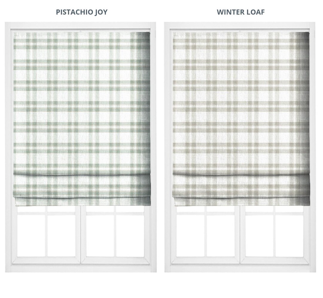 Windowpane Check Roman Shades. Custom Size Window Blinds for Kitchen ...
