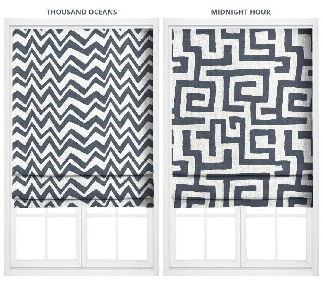 Navy Blue Chevron/ Zig-zag/ Greek Key Maze Print Fabric by Yard for ...