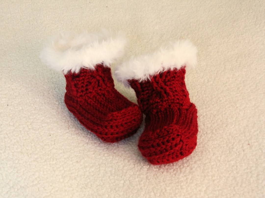 Christmas Baby Booties, Red Crochet Infant Shoes, Booties With Fur ...