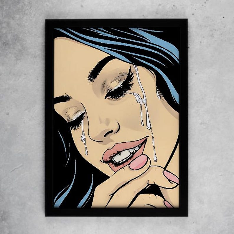 Cry Smile Woman Printable Poster, Pop Art Bittersweet, Emotional ...