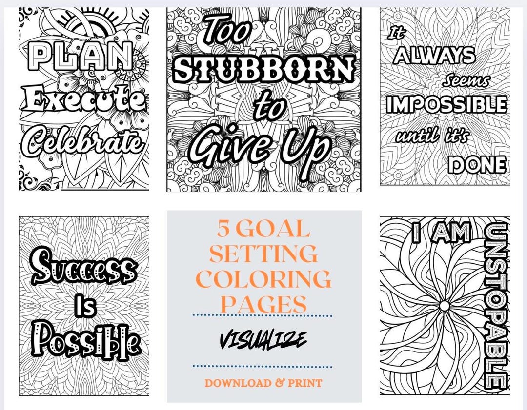 Goal Setting Printable/downloadable Coloring Pages ; Inspirational - Etsy