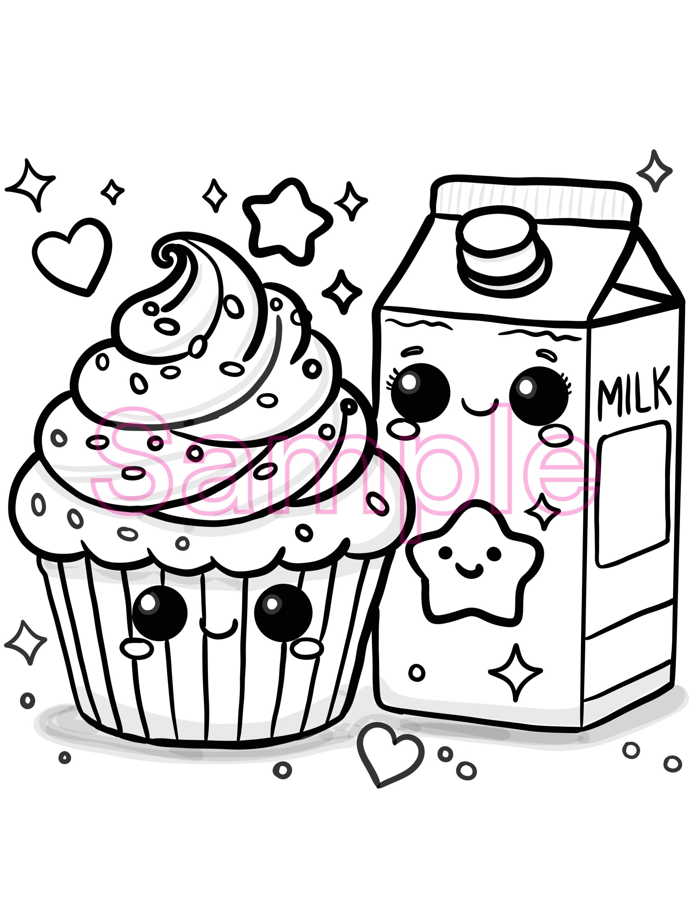 Kawaii Food Coloring Pages | Cute Printable Food Coloring Book for Kids ...