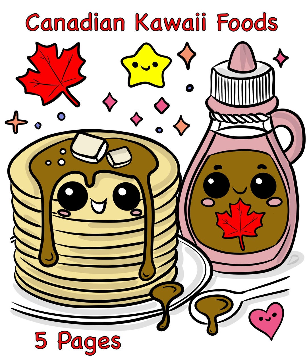 Kawaii Canadian Food Colouring Pages – 5 Cute Hand-drawn Printable ...
