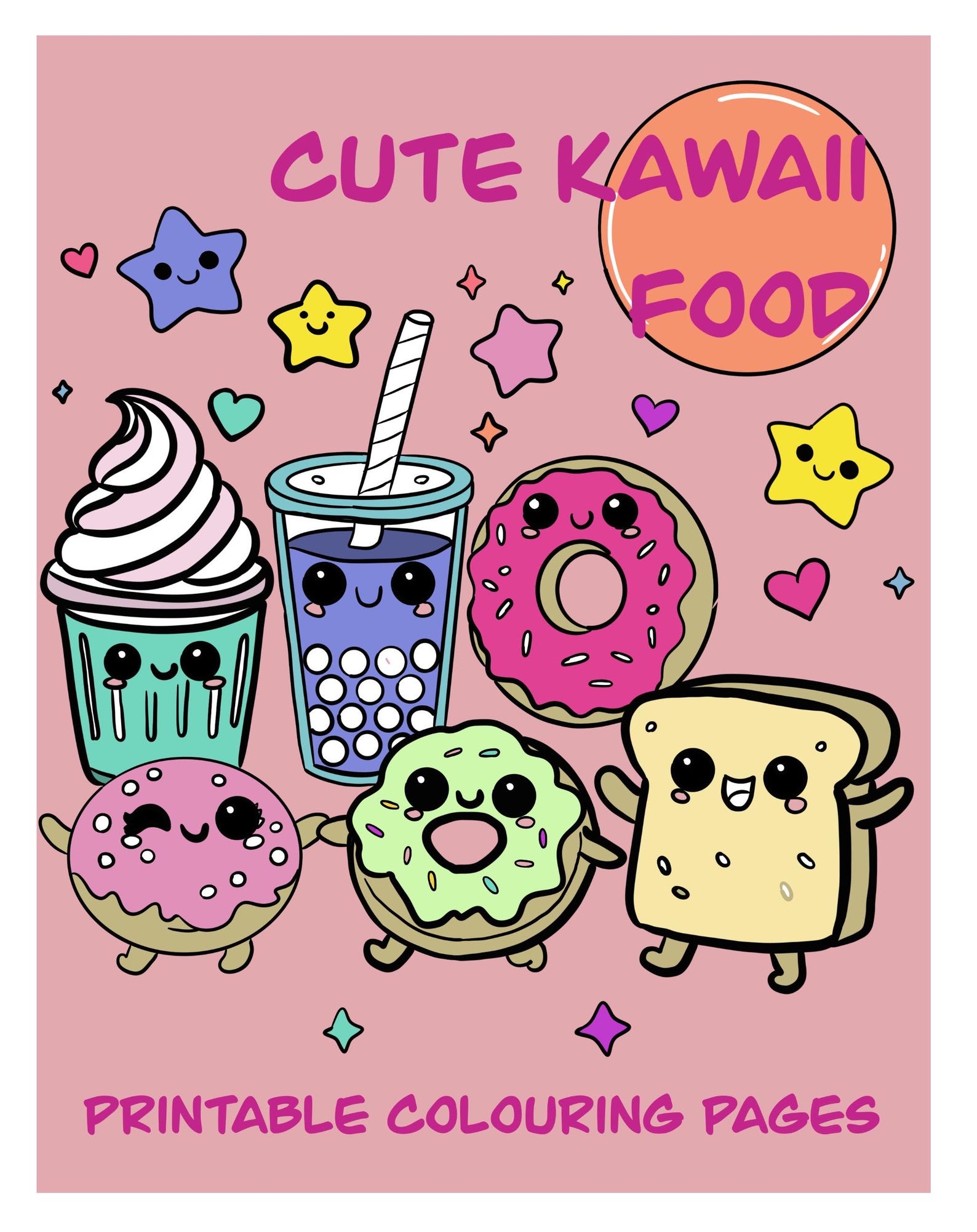 Kawaii Food Coloring Pages | Cute Printable Food Coloring Book for Kids ...