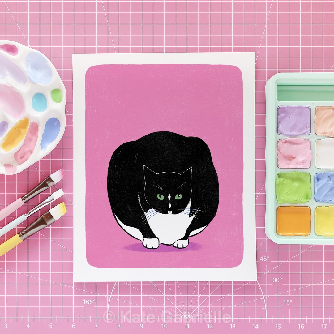 Chunky Tuxedo Cat Drawing / 8x10 Art Print - Etsy