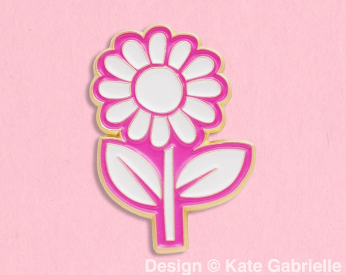 Retro Pink Daisy Flower Enamel Lapel Pin / Buy 3 Pins Get 1 Free With ...