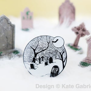 Halloween Graveyard Glow in the Dark Enamel Lapel Pin / Buy 3 Pins Get ...