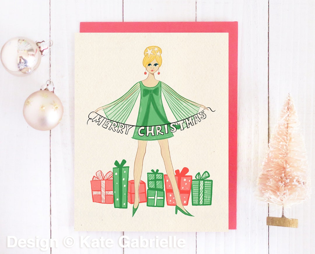 Merry Christmas Card Groovy Retro Vintage Inspired Card - Etsy