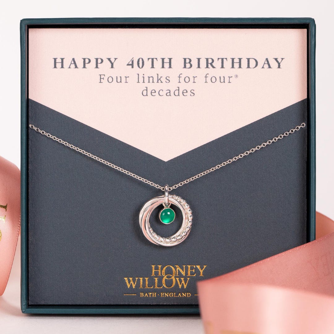40th Birthday Birthstone Necklace - Silver - 40th Birthday Gift - the ...