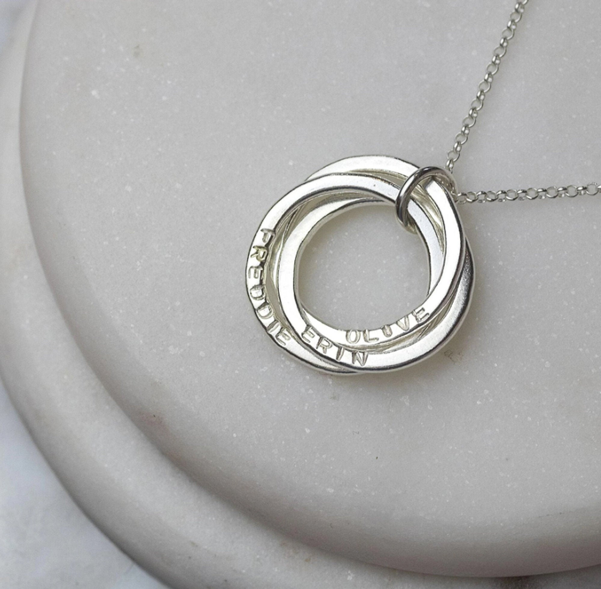 Personalised Silver 3 Ring Necklace Hand-stamped Large | Etsy UK