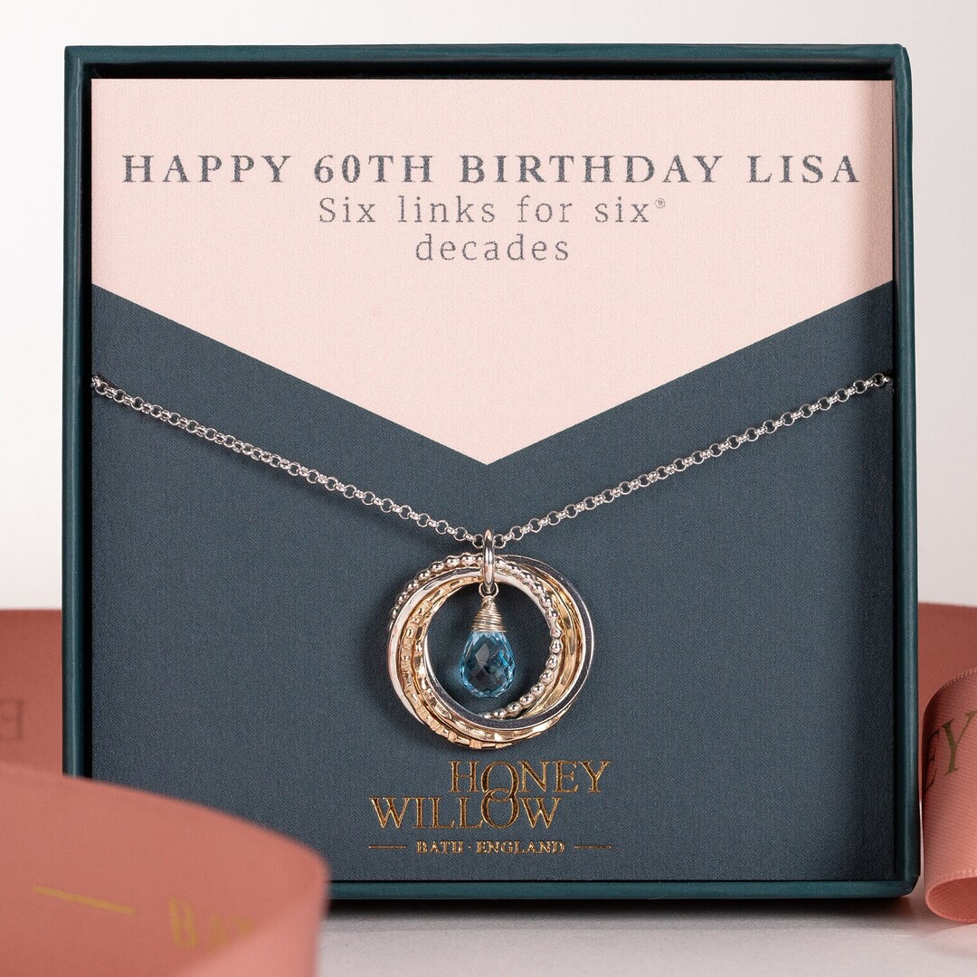 60th Birthday Birthstone Necklace - Silver & Gold - 60th Birthday Gift ...
