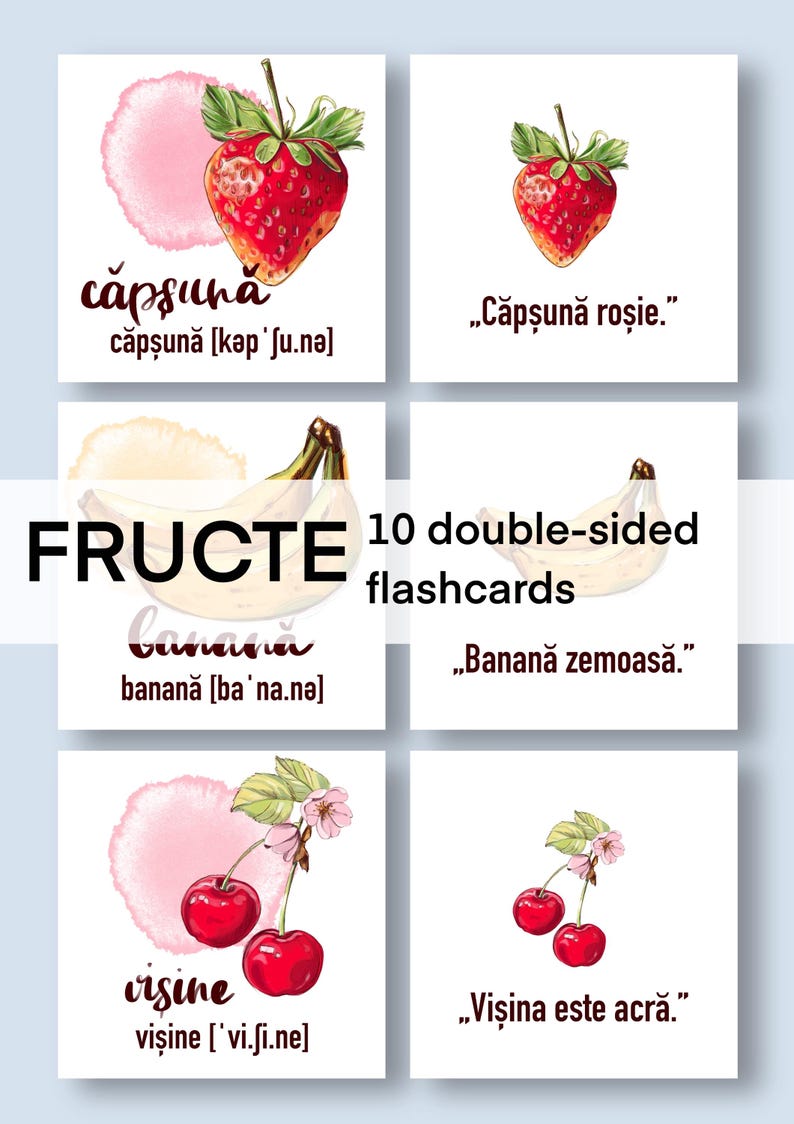Romanian Language Flashcards | 10+1 Fruits Illustrated Vocabulary Cards ...