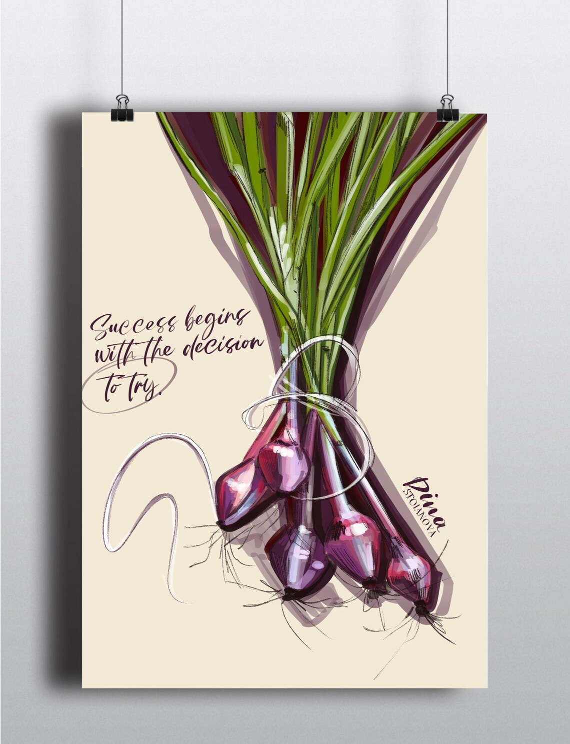 Purple Onion Wall Art Print, Modern Vegetable Poster With Quote, Green ...