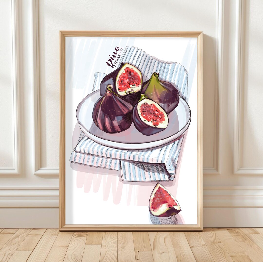 Fig Wall Art Print, Modern Fruit Illustration, Bright Fig Poster With ...
