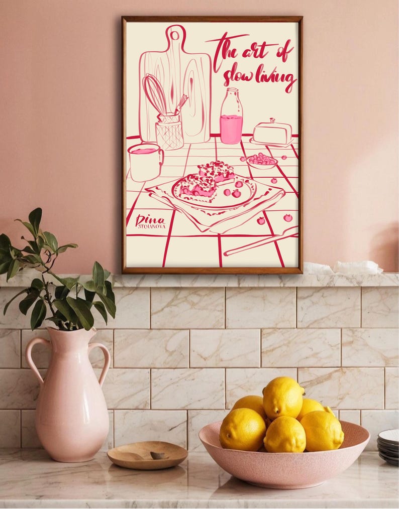 Slow Living Breakfast Print, Aesthetic Kitchen Wall Art, Berry Pie ...