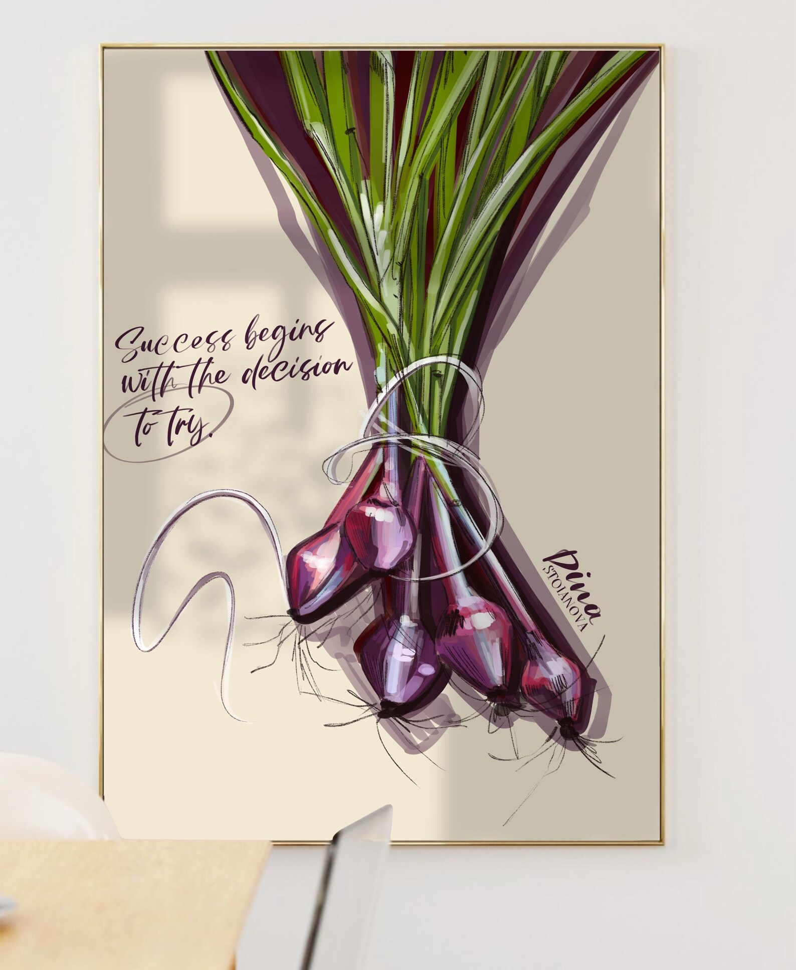 Purple Onion Wall Art Print, Modern Vegetable Poster With Quote, Green ...