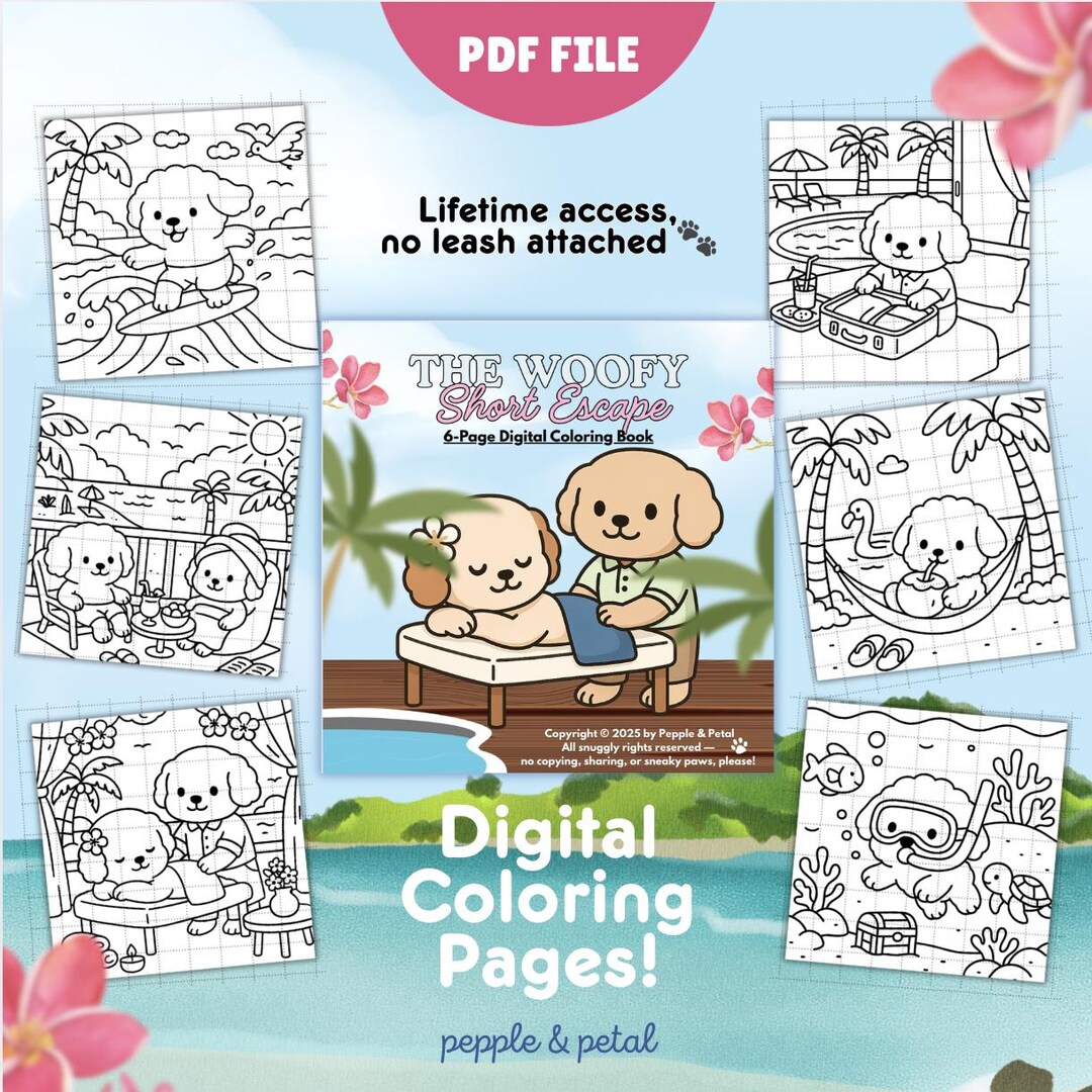 Cute Puppy Coloring Pages – the Woofy Short Getaway | Printable Digital ...