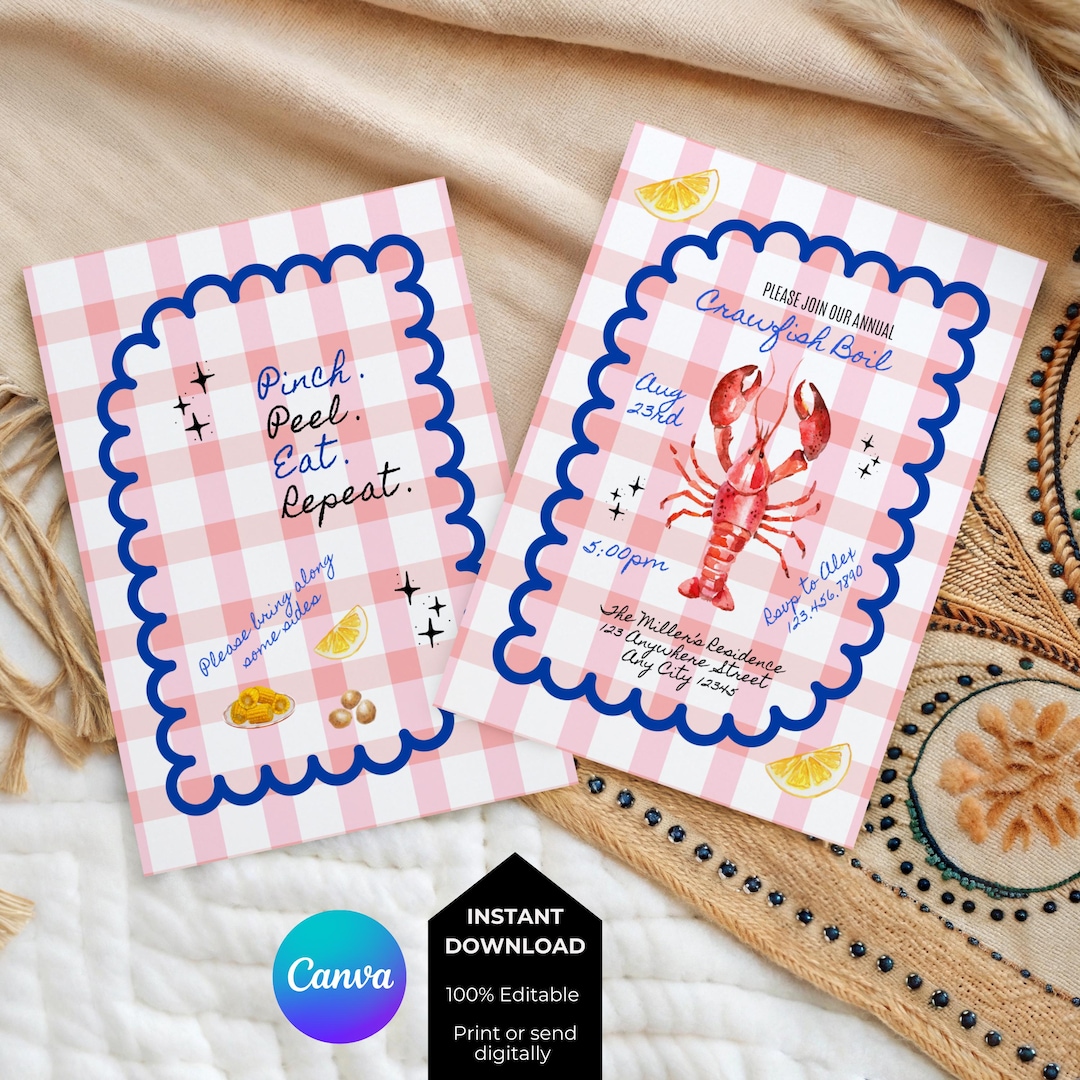 Editable Crawfish Boil Invitation Template, Seafood Nautical Design ...