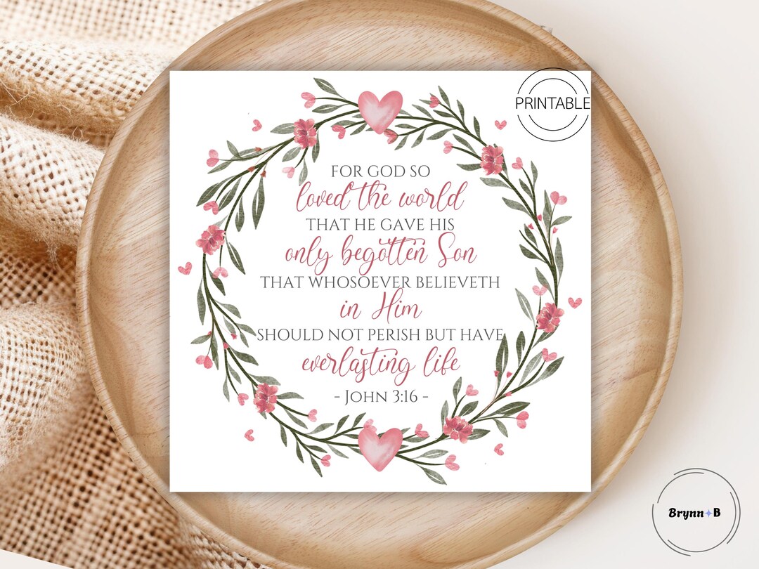 Scripture Cards With John 3:16 Gods Love Floral Heart Wreath ...