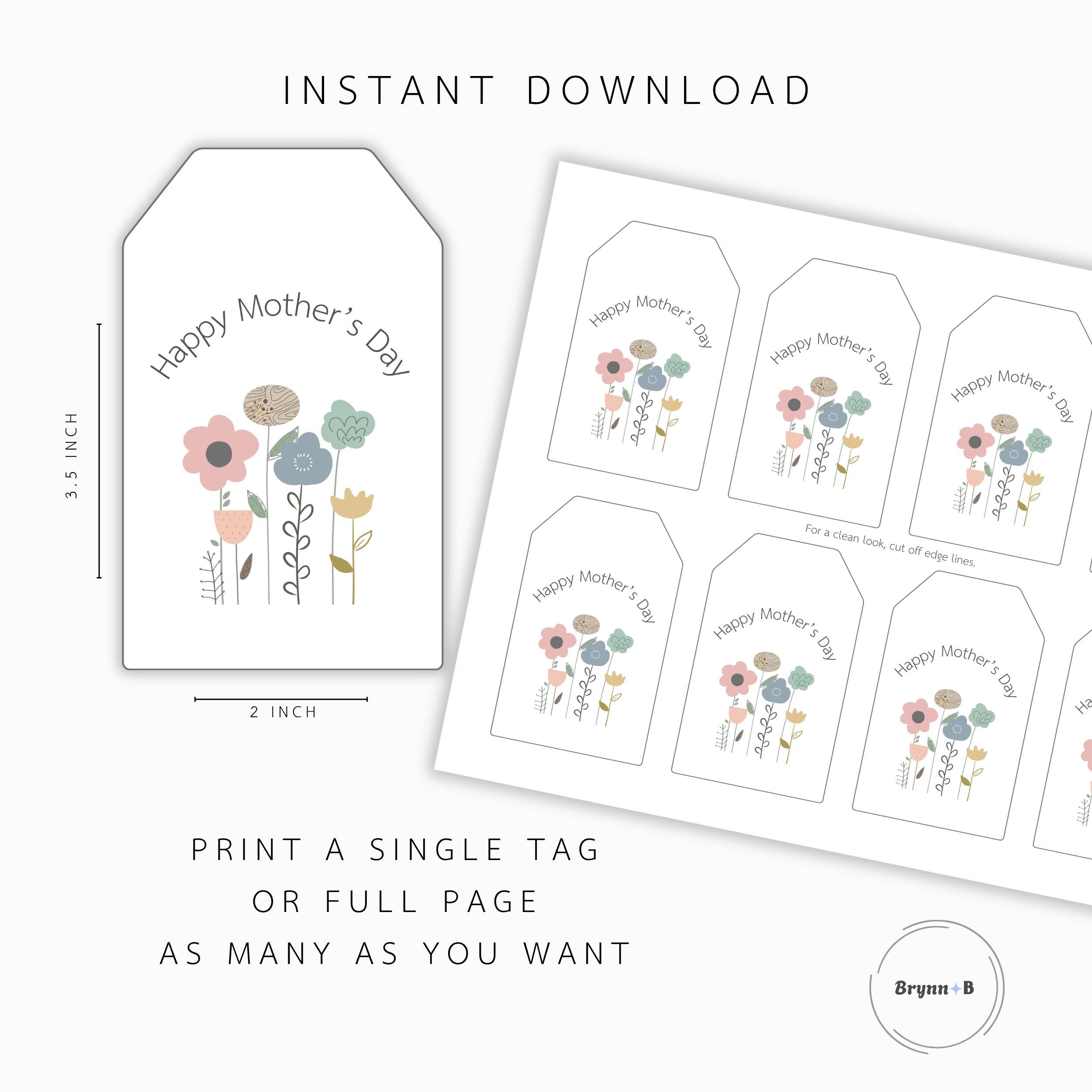 Printable Mothers Day Tags With Whimsical Flowers | Happy Mothers Day ...