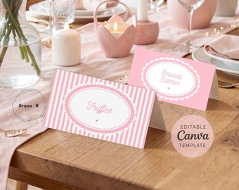 Printable Dinner Name Cards | Pink Coquette Editable Place Card ...