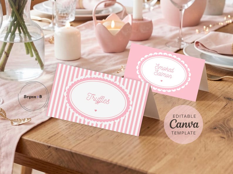 Printable Dinner Name Cards | Pink Coquette Editable Place Card ...
