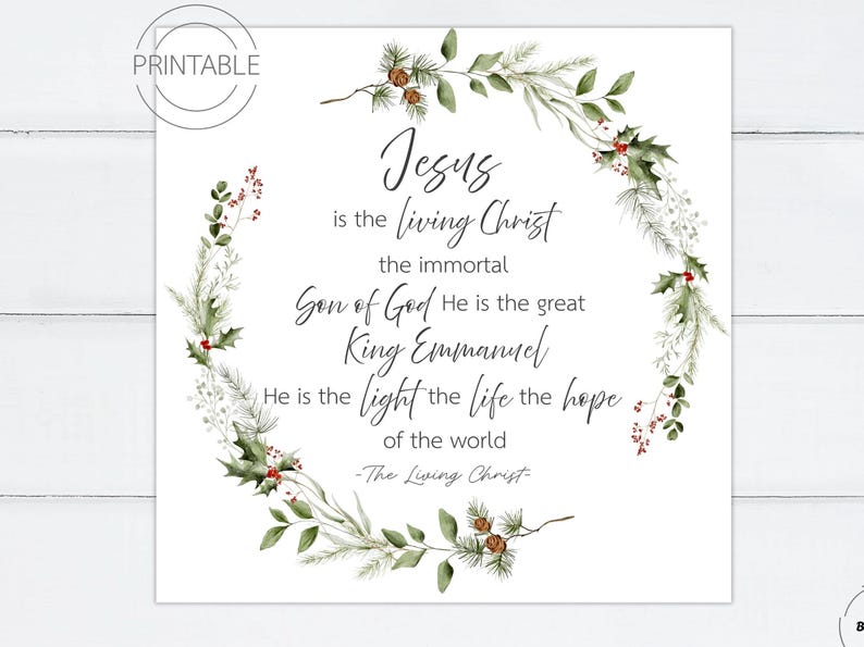 The Living Christ Quote Card Christmas Wreath | Printable LDS Christian ...