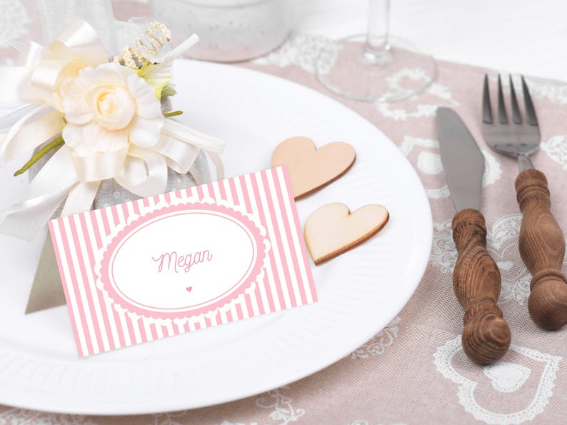Printable Dinner Name Cards | Pink Coquette Editable Place Card ...