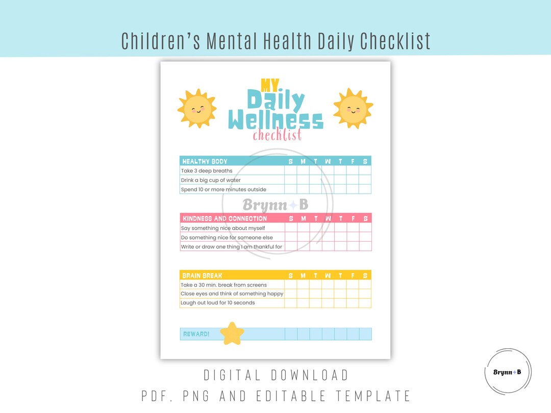 Children's Mental Health Checklist | Daily Emotional Wellness ...