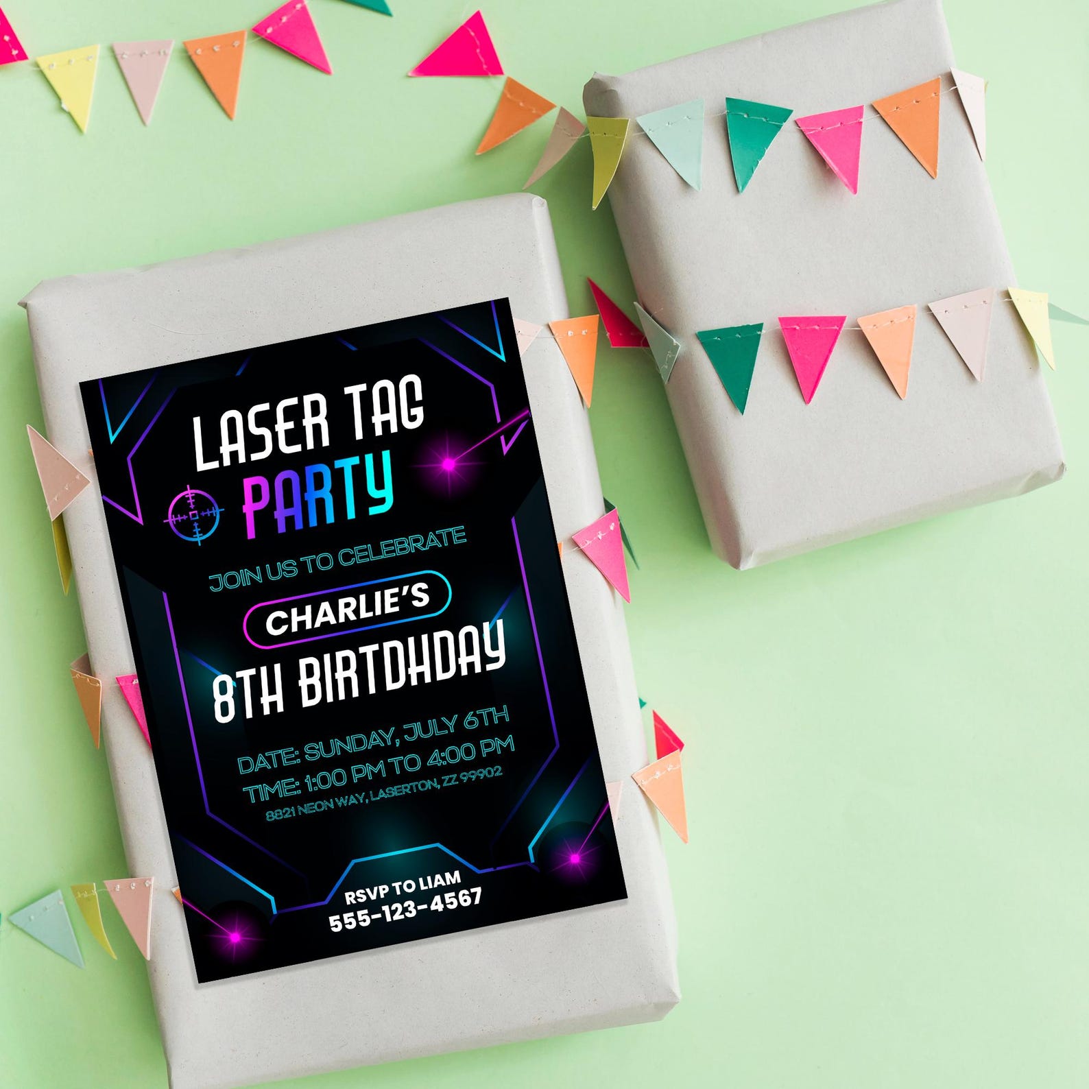 Editable Laser Tag Party Invitation – Glow-in-the-dark Arena Theme - Etsy