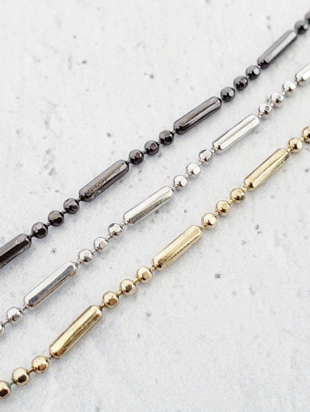 1 Yard Ball and Bar Chain, 1.5mm Plated Gold, Rhodium & Hematite Ball ...