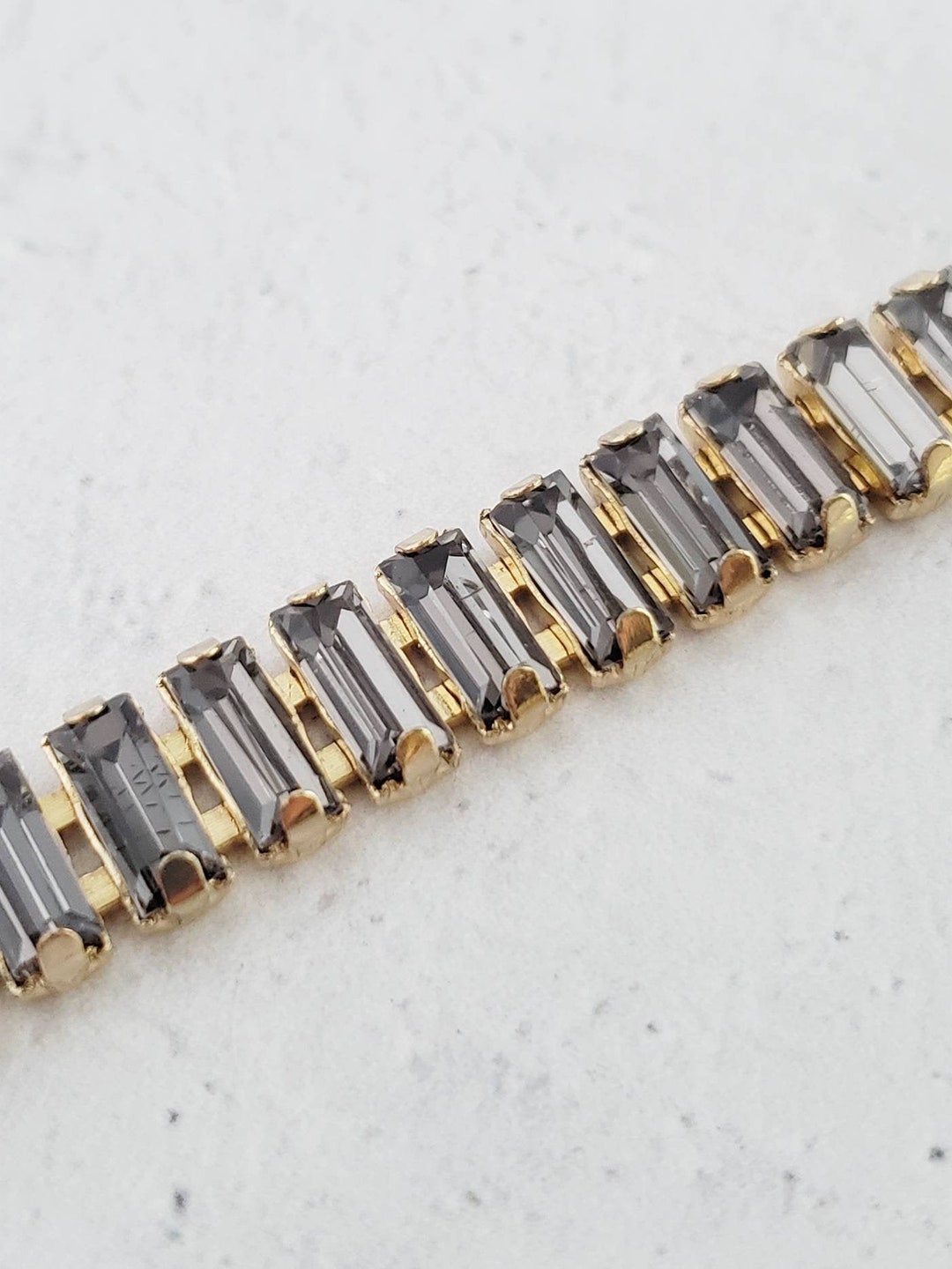 6 Baguette Rhinestone Chain, Black Diamond Baguette Snake Chain, Gold ...
