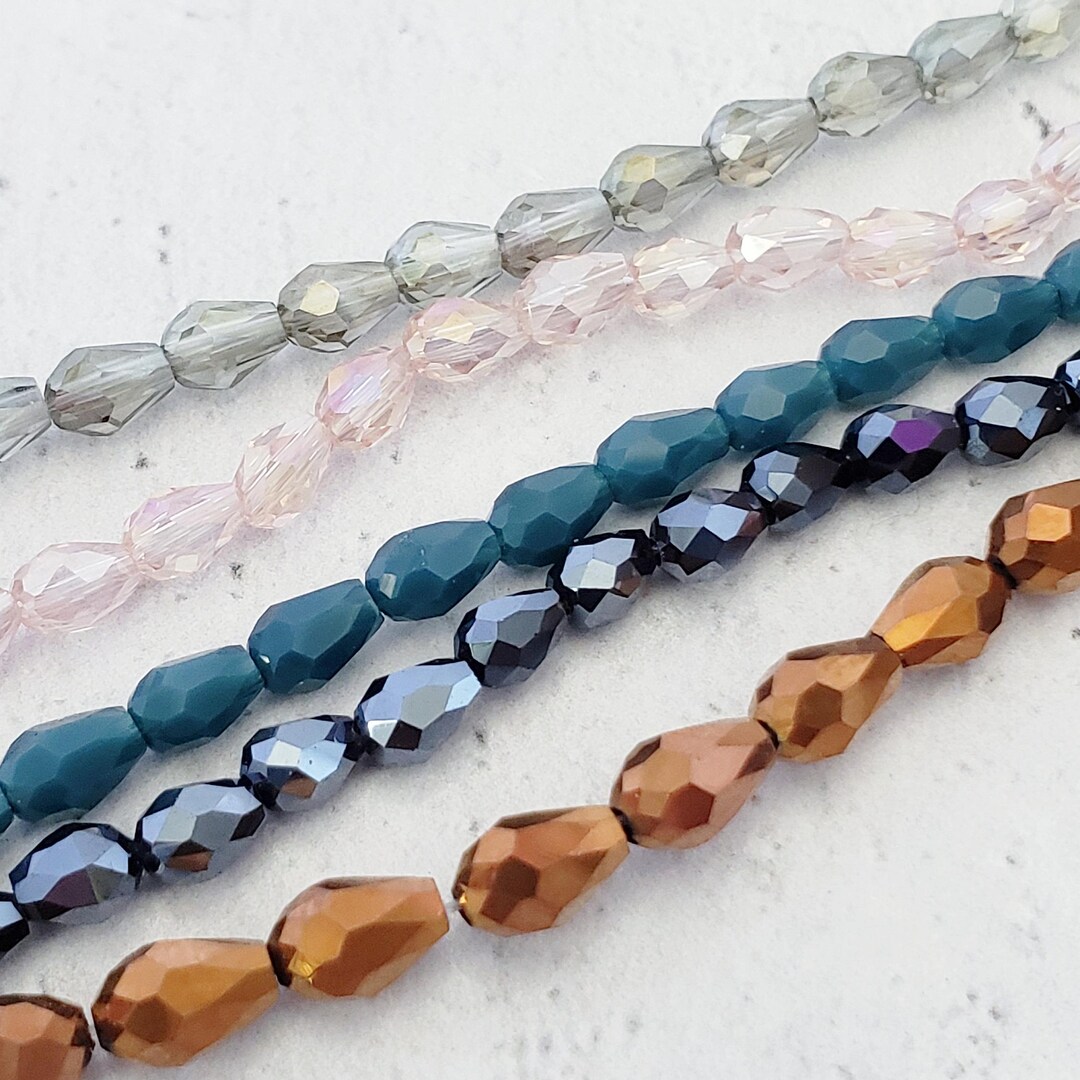 Teardrop Faceted Glass Beads, Strand of Faceted Crystal Bead With AB ...