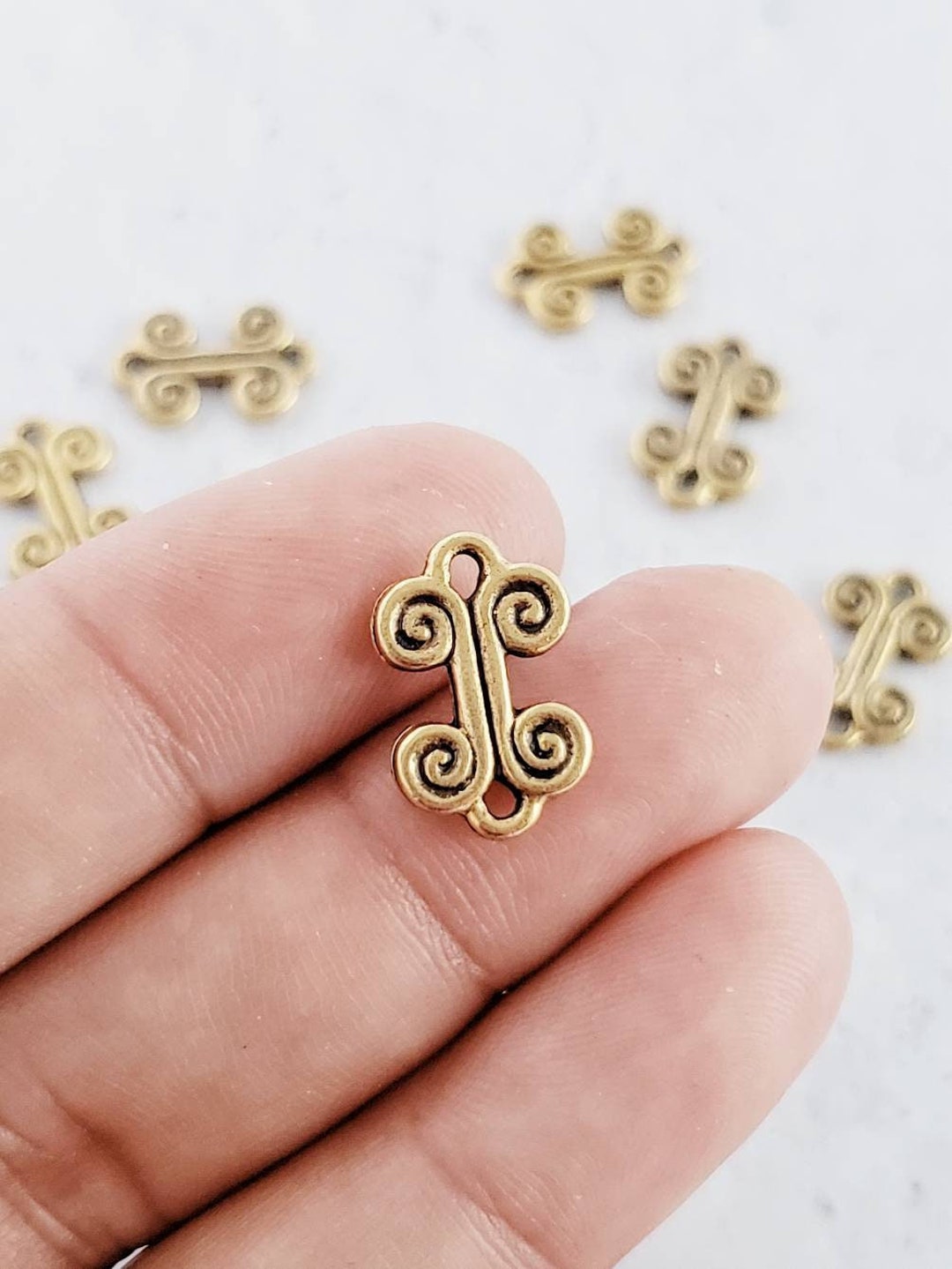 6pcs Spiral Connector, Antique Gold Plated Charms, Double Sided Metal ...