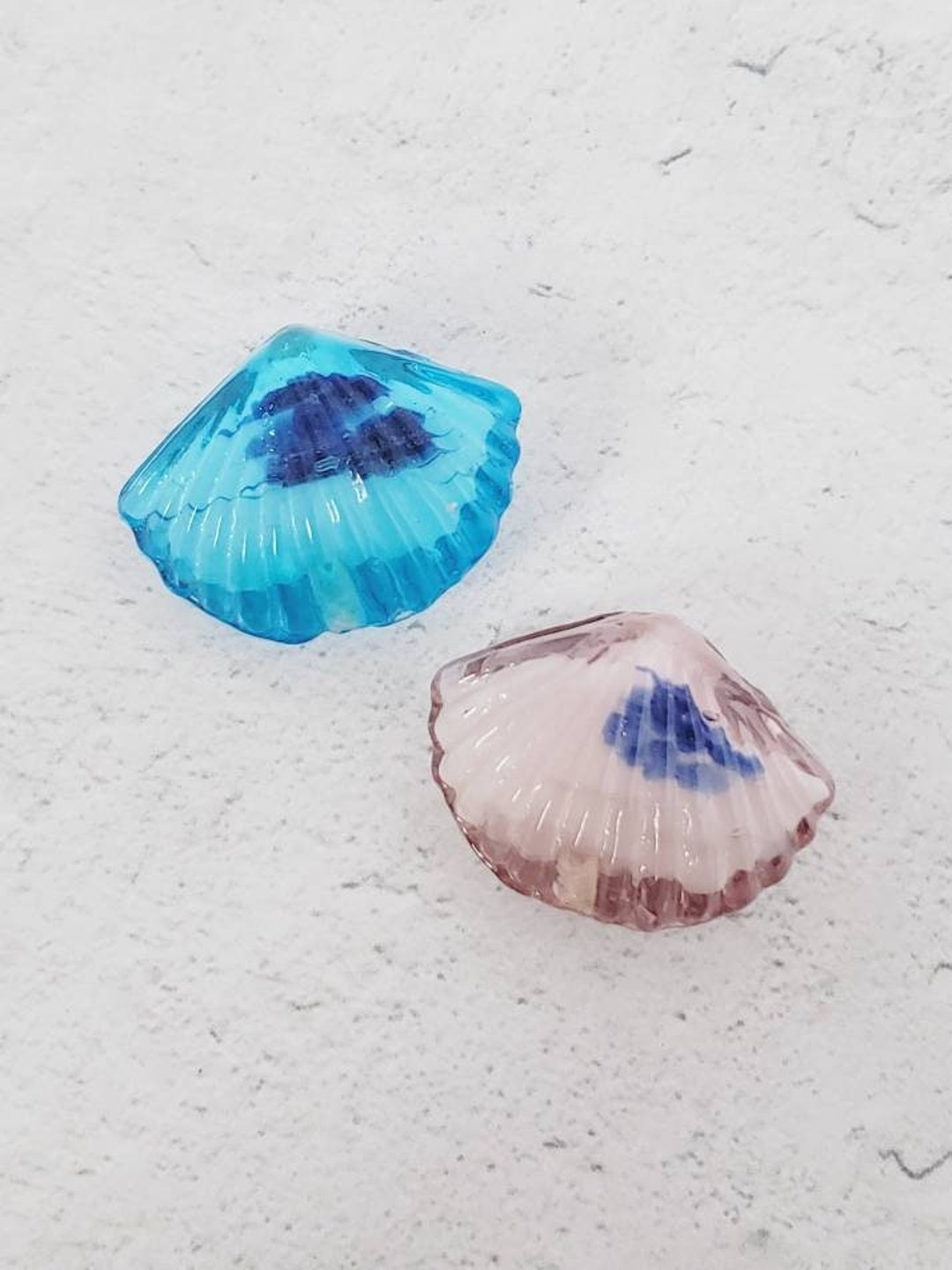 Vintage India Glass Shell Shaped Bead, Large Purple & Blue Double Sided ...