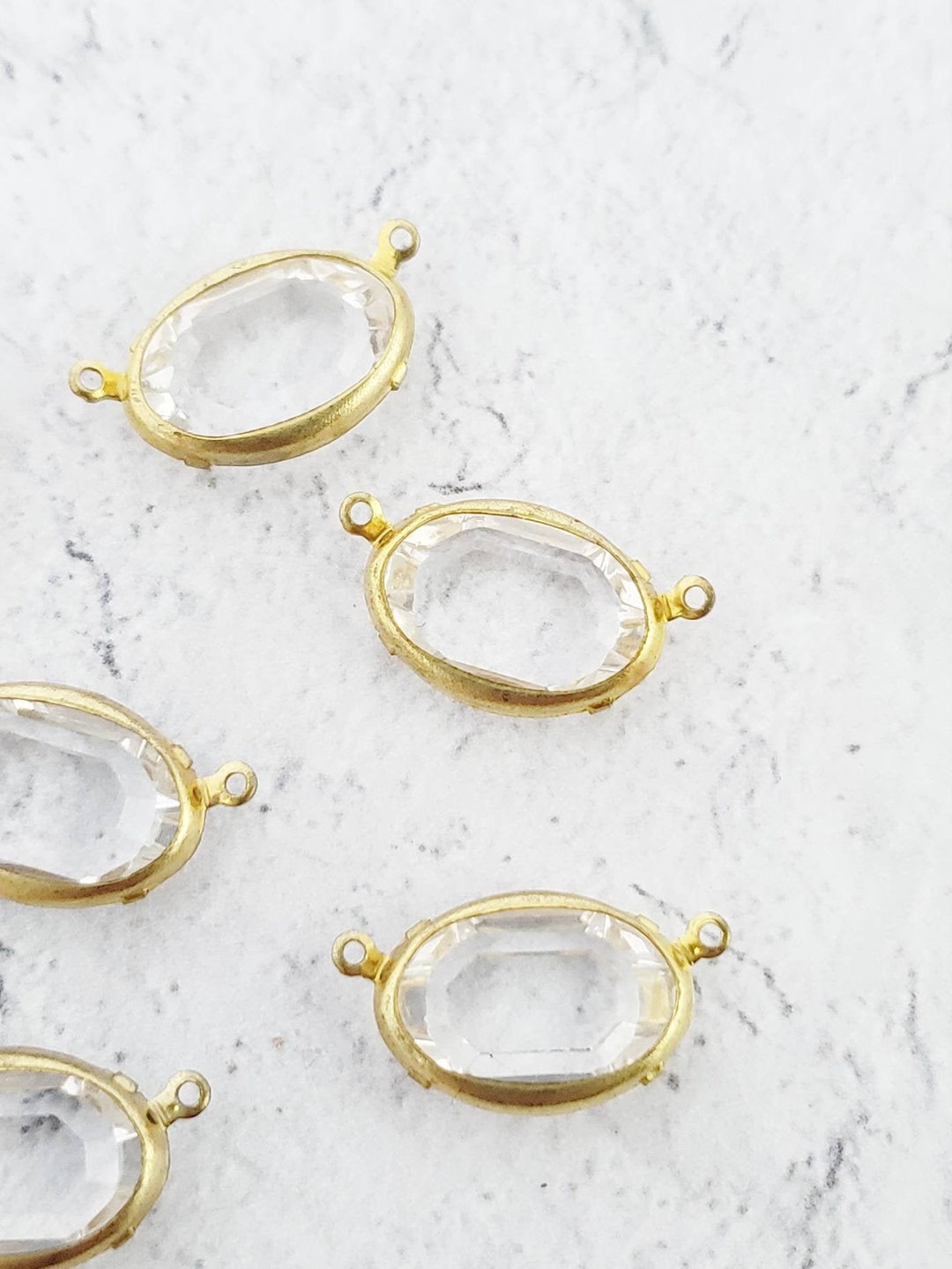 Vintage Swarovski Crystal Channel Connector, Brass Bezel, Faceted Oval ...