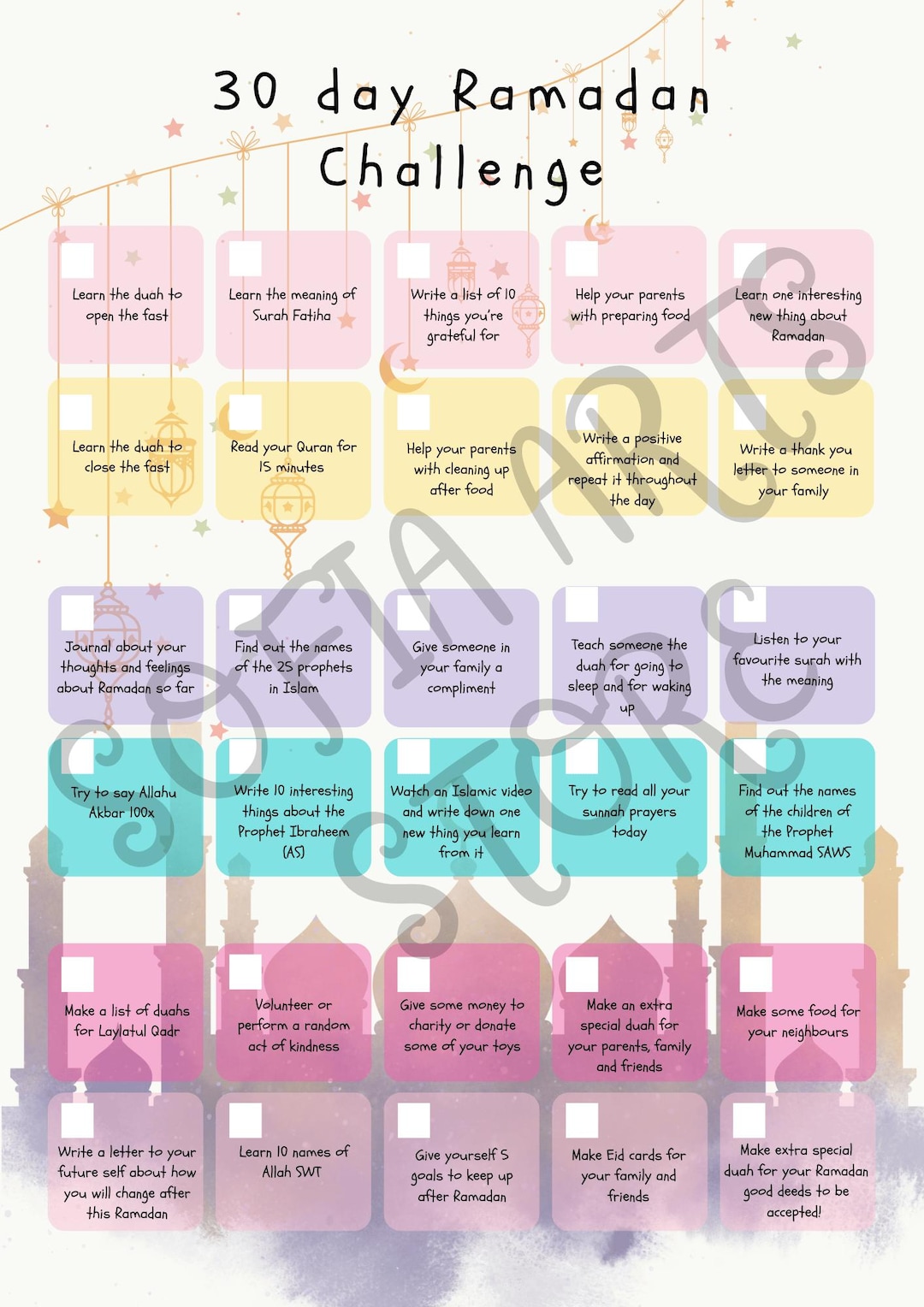 30-day Ramadan Challenge for Kids – Islamic Digital Poster | Fun ...