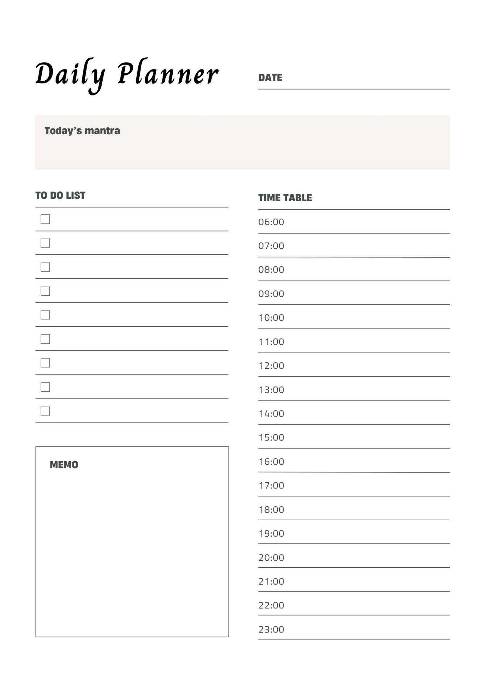 Daily Planner Printable | Undated Digital Planner PDF | Minimalist To ...