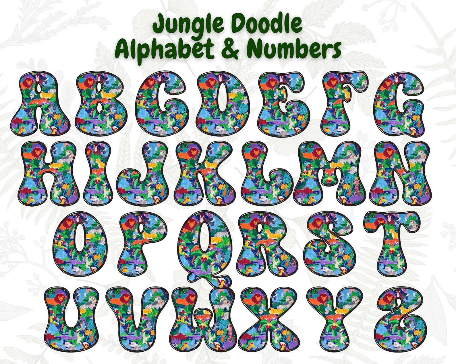Jungle Alphabet & Numbers 8 | Doddle Letters | PNG Alphabet | PNG Font ...
