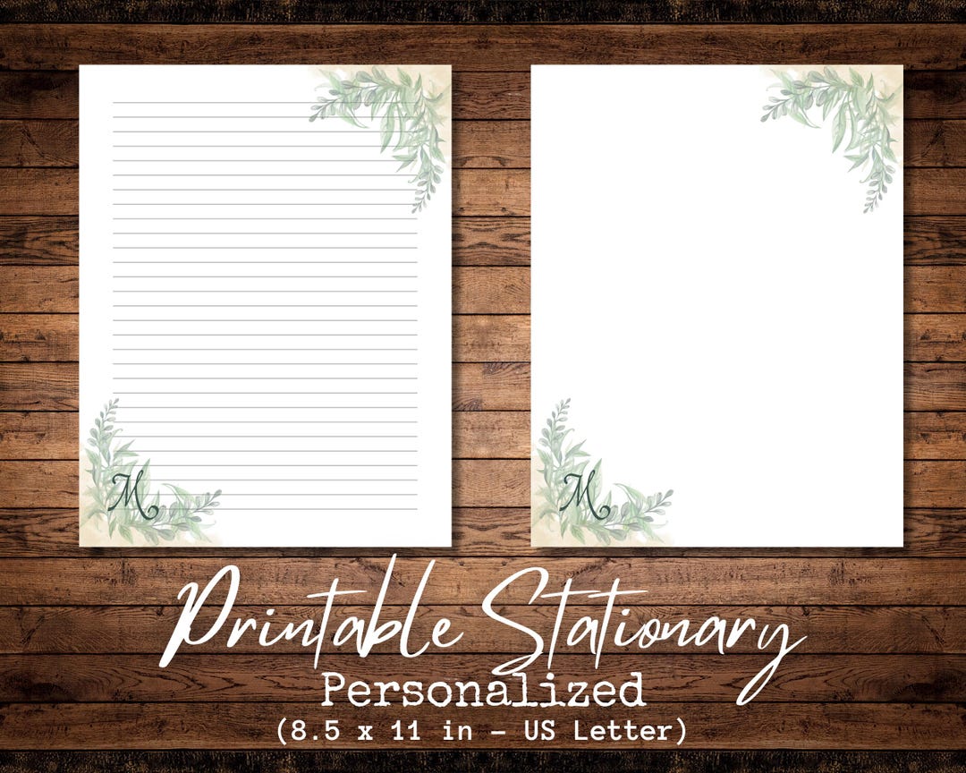 Personalized Printable Stationary | Sage | Watercolor | Lined| Unlined ...