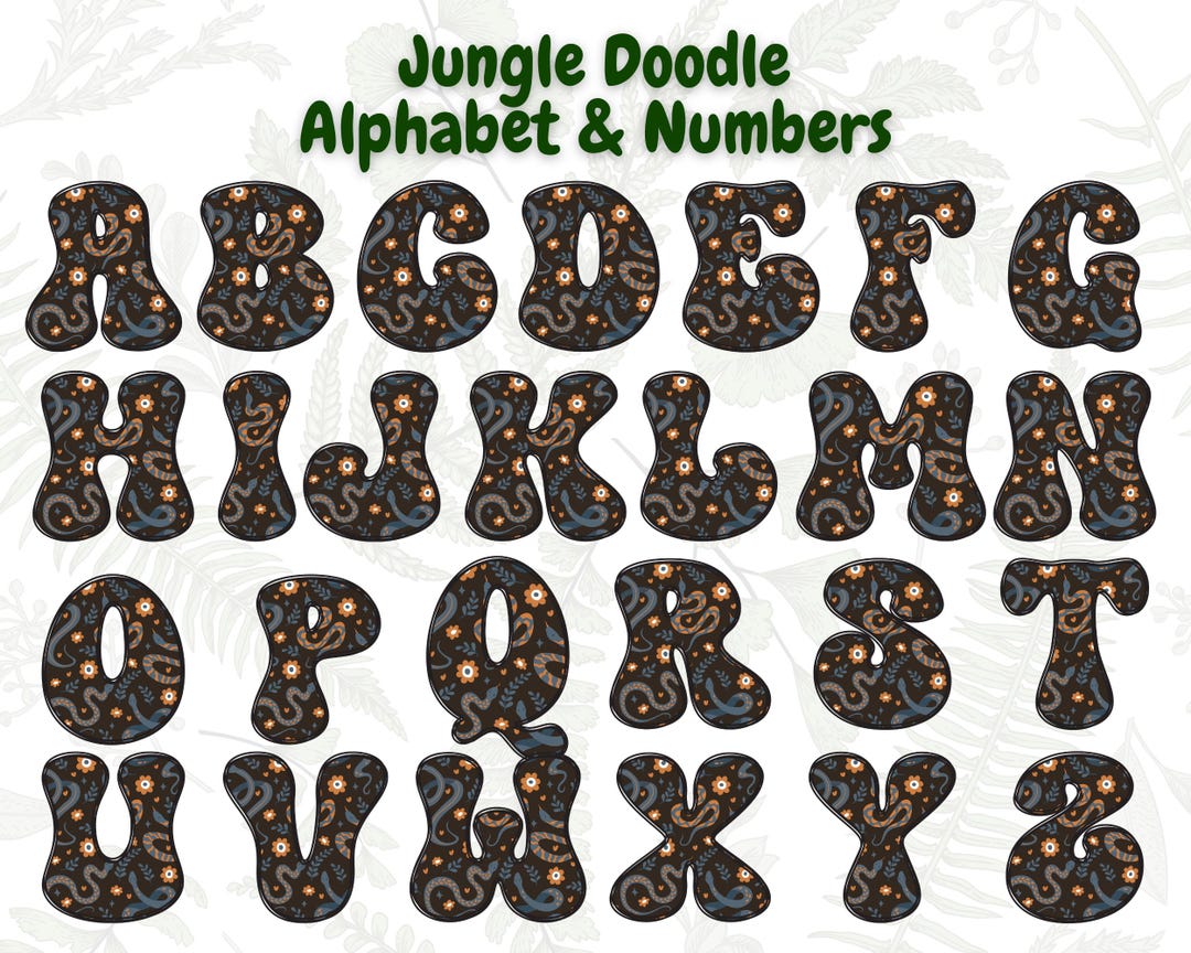 Jungle Alphabet & Numbers 10 | Snake Letters | PNG Alphabet | PNG Font ...
