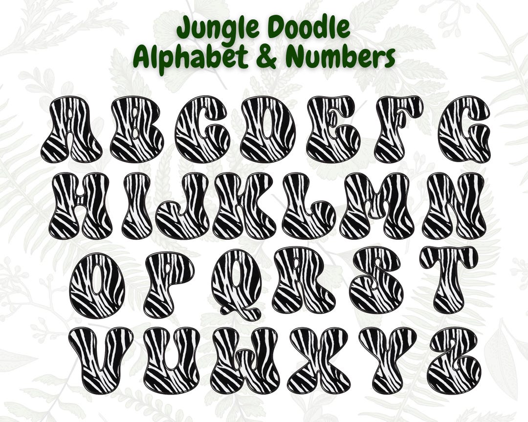 Jungle Alphabet & Numbers 3 | Doddle Letters | PNG Alphabet | PNG Font ...