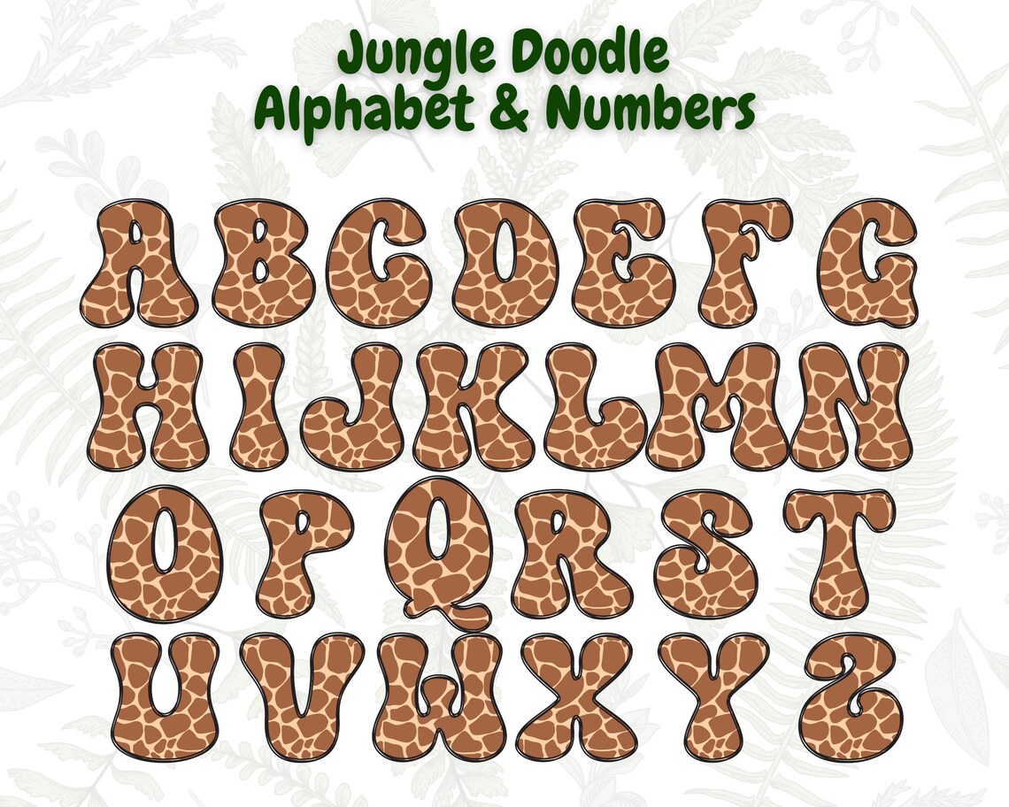 Jungle Alphabet & Numbers 4 | Doddle Letters | PNG Alphabet | PNG Font ...