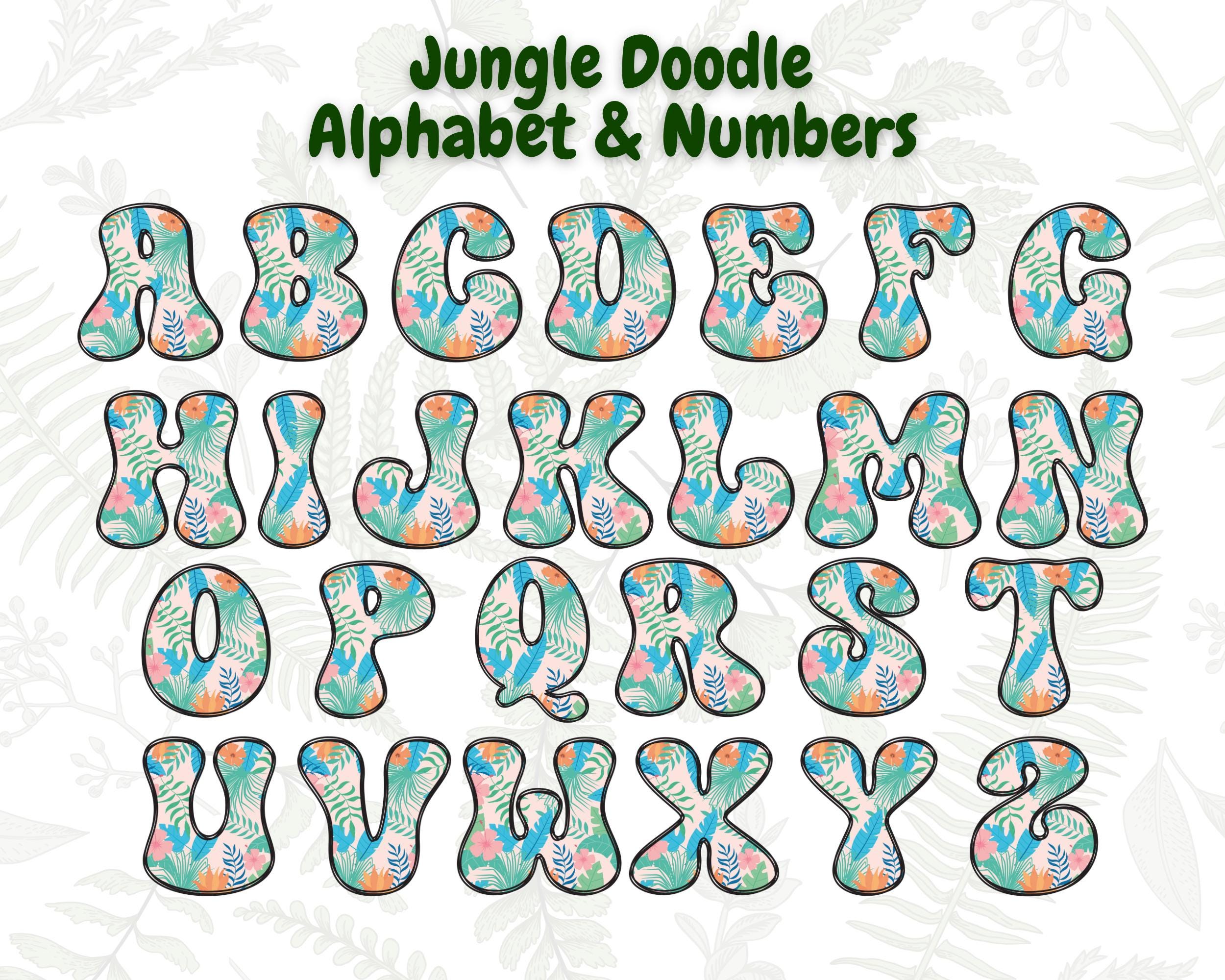 Jungle Alphabet & Numbers 6 | Doddle Letters | PNG Alphabet | PNG Font ...