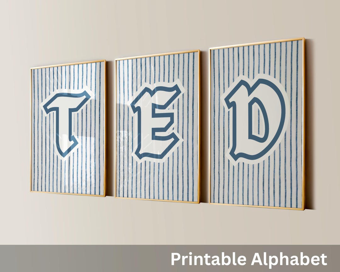 Printable Blue Striped Letters| Custom Alphabet | Nursery | Child's ...