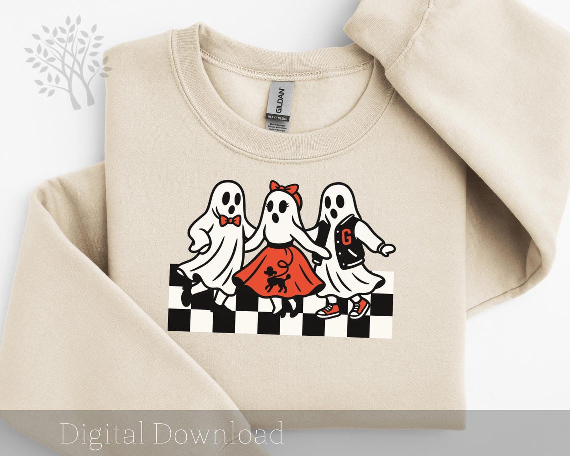 Retro Ghost Sock Hop PNG, Howloween, Halloween PNG, Sublimation PNG ...