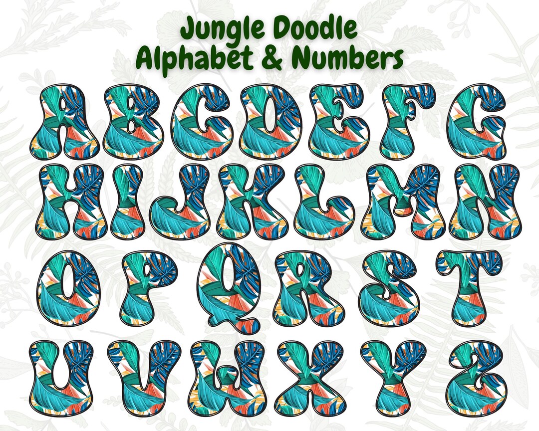 Jungle Alphabet & Numbers 7 | Doddle Letters | PNG Alphabet | PNG Font ...