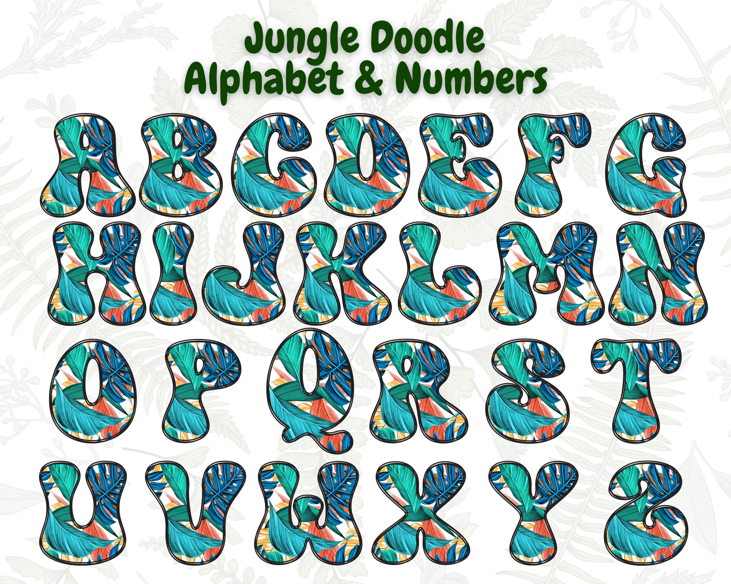 Jungle Alphabet & Numbers 7 | Doddle Letters | PNG Alphabet | PNG Font ...