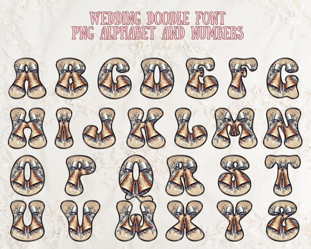 Wedding Bells Themed Alphabet PNG Bundle 5 - Elegant Bridal ABC Clipart ...